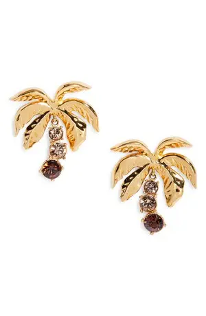 Oscar De La Renta Palm Tree Crystal Clip-on Earrings - Topaz