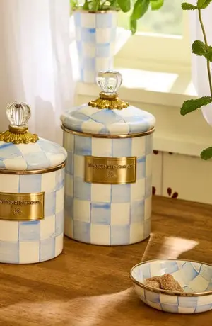 MACKENZIE-CHILDS Medium Enameled Steel Canister - Sky Check