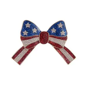 HALLMARK American Flag Bow Pin With Crystal Accents