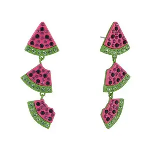 HALLMARK Watermelon Slice Drop Earrings With Glass Stones - Pink