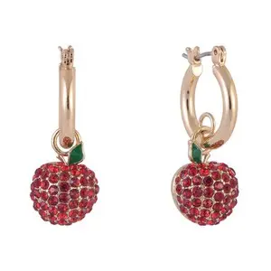 HALLMARK Gold-tone Huggie Hoop Earrings With Pave Stone Apple Drop - Red