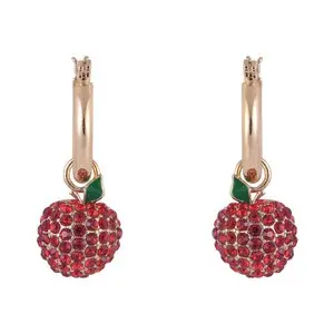 HALLMARK Gold-tone Huggie Hoop Earrings With Pave Stone Apple Drop