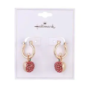 HALLMARK Gold-tone Huggie Hoop Earrings With Pave Stone Apple Drop