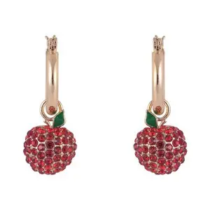 HALLMARK Gold-tone Huggie Hoop Earrings With Pave Stone Apple Drop