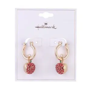 HALLMARK Gold-tone Huggie Hoop Earrings With Pave Stone Apple Drop