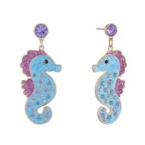HALLMARK Seahorse Enamel And Crystal Drop Earrings - Blue