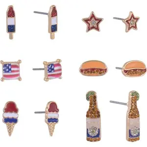 HALLMARK 6-pack Americana Theme Stud Earrings - Red