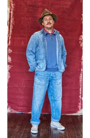 FORTELA Vietnam Inspired Bleach Wash Denim Pants - Blue