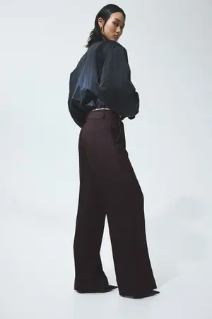 H&m Belted Tailored Trousers - Dark Brown