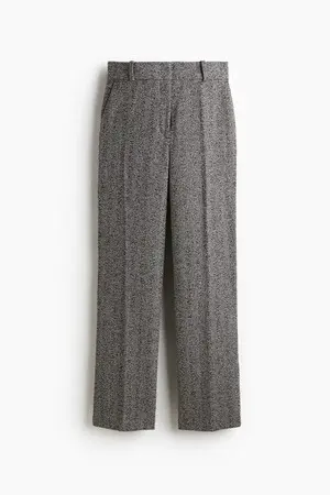 H&m Tailored Straight Leg Trousers - Gray/herringbone-patterned