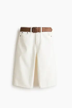H&m High-waisted Belted Denim Bermuda Shorts - Cream
