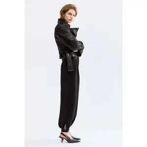 H&m Pleated Balloon Trousers With Cuffed Hems - Black