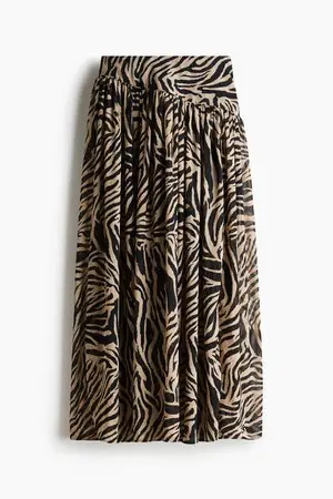 H&m Chiffon Maxi Skirt - Beige/zebra Print