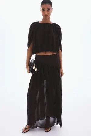 H&m Maxi Skirt In Crêpe Chiffon With Gathered Detail