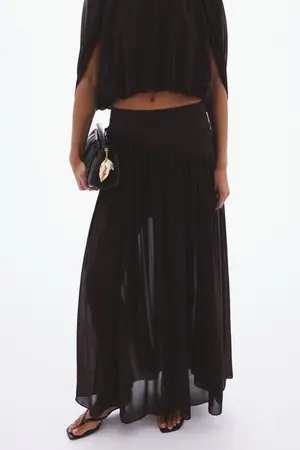 H&m Maxi Skirt In Crêpe Chiffon With Gathered Detail