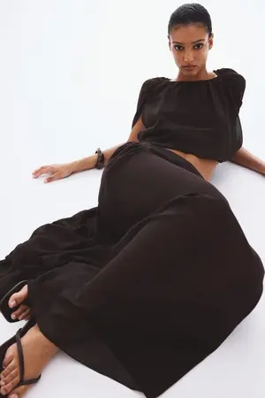H&m Maxi Skirt In Crêpe Chiffon With Gathered Detail