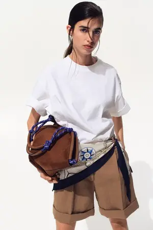 H&m Dressy Twill Shorts With Detachable Scarf