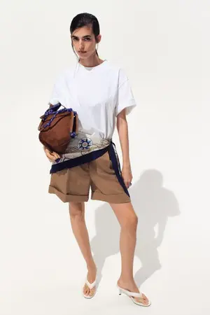 H&m Dressy Twill Shorts With Detachable Scarf