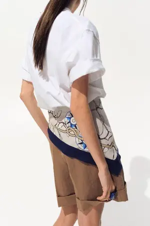 H&m Dressy Twill Shorts With Detachable Scarf