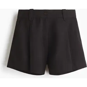 H&m Pleated Textured Weave Shorts - Black