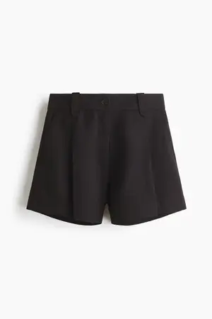 H&m Pleated Textured Weave Shorts - Black