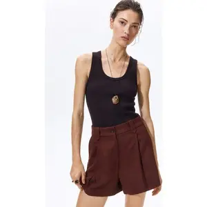 H&m Pleated Textured Weave Shorts - Rust Brown