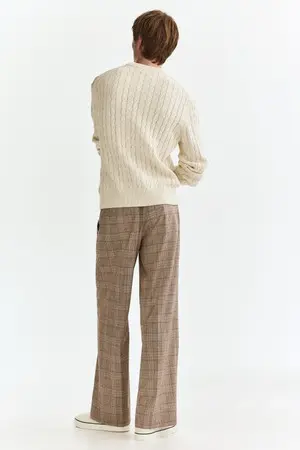 H&m Loose Fit Tailored Trousers - Beige/plaid
