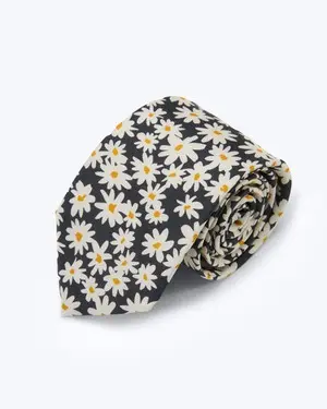 KNOTTERY & CO Daisy Printed Silk Neck Tie - Black & White