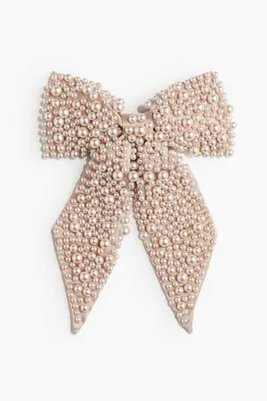 H&m Embellished Bow Hair Clip - Beige