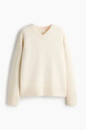 H&m Wool-blend V-neck Jumper - Cream