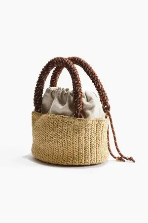 H&m Braided Straw Tote Bag With Knotted Rope Handles
