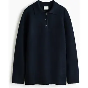H&m Wool Polo Sweater With Ribbed Details