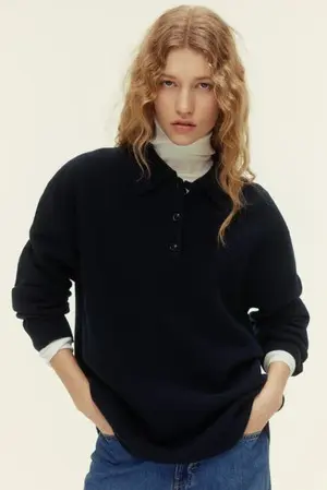 H&m Wool Polo Sweater With Ribbed Details