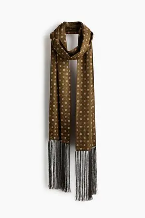 H&m Fringed Scarf - Olive Green/patterned