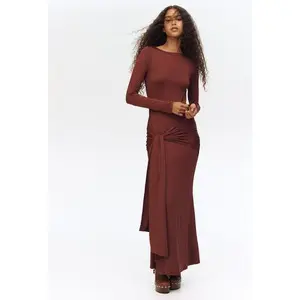 H&m Tie-detail Jersey Maxi Dress - Rust Brown