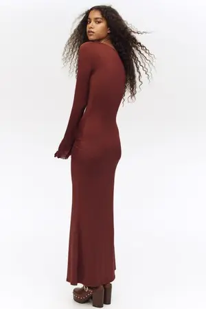 H&m Tie-detail Jersey Maxi Dress - Rust Brown