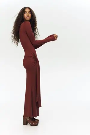 H&m Tie-detail Jersey Maxi Dress - Rust Brown