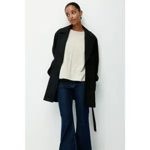 H&m Belted Notch Lapel Long Sleeve Coat