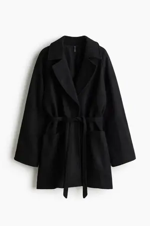 H&m Belted Notch Lapel Long Sleeve Coat