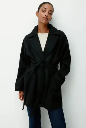 H&m Belted Notch Lapel Long Sleeve Coat