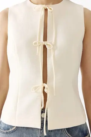 H&M Tie-detail Waistcoat - Cream