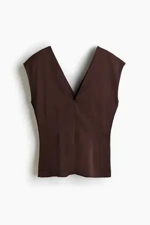 H&m V-neck Cap-sleeve Top In Twill