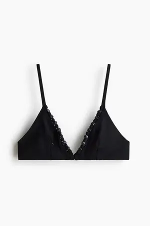 H&m Triangle Bikini Top With Embellished Trim - Black