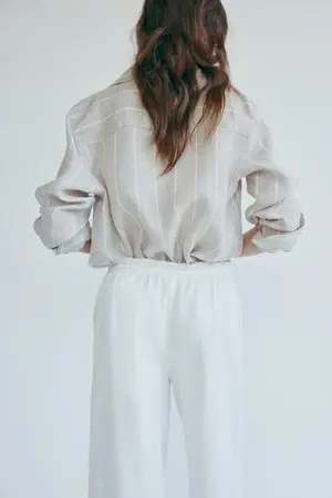 H&m Tie-belt Paper Bag Waist Wide-leg Trousers - Cream