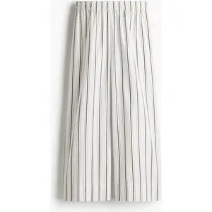 H&m Ankle-length Cotton Trousers With Elasticated Waist - White/striped