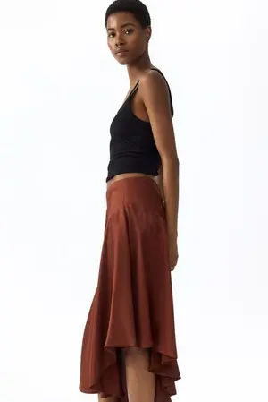 H&m Asymmetric Viscose Midi Skirt - Rust Brown