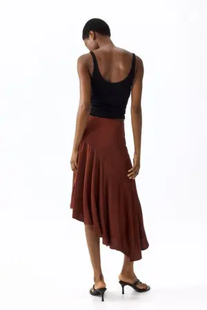 H&m Asymmetric Viscose Midi Skirt - Rust Brown