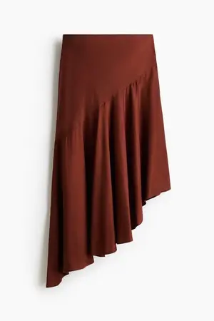 H&m Asymmetric Viscose Midi Skirt - Rust Brown