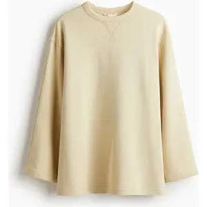 H&m Text Motif Embroidered Crewneck Sweatshirt - Light Yellow/atelier
