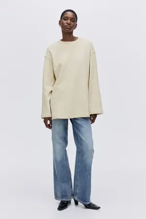 H&m Text Motif Embroidered Crewneck Sweatshirt - Light Yellow/atelier